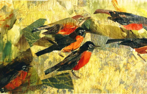 Download wallpaper birds, mosaic, mood, picture, Joan Colvin, section ...
