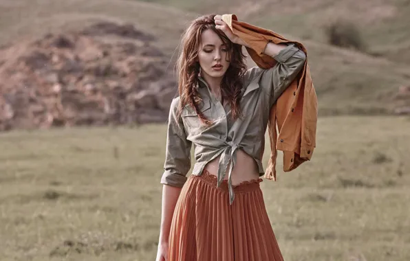Wallpaper girl, skirt, shirt, Christina Karamysheva for mobile and ...