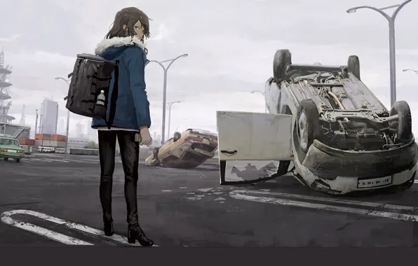 Wallpaper machine, girl, street for mobile and desktop, section арт ...