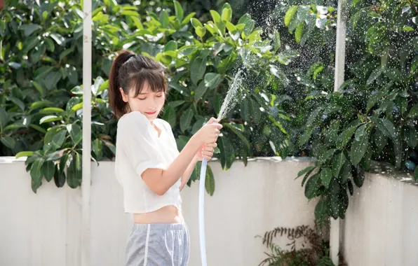 Download wallpaper Beautiful, Asian, Model, Water, pretty, Woman, Hose ...