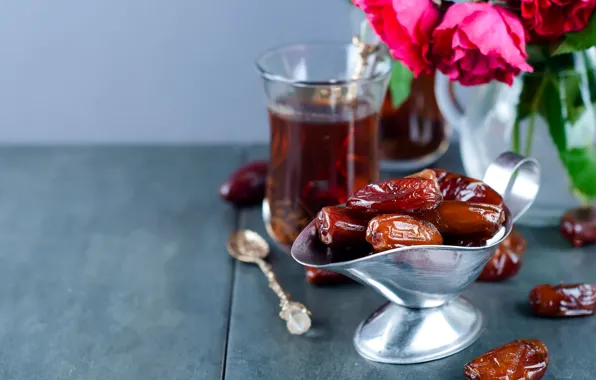 Wallpaper tea, roses, dates for mobile and desktop, section еда ...