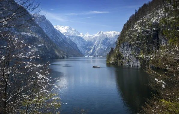 Download wallpaper snow, landscape, mountains, nature, lake, Germany ...
