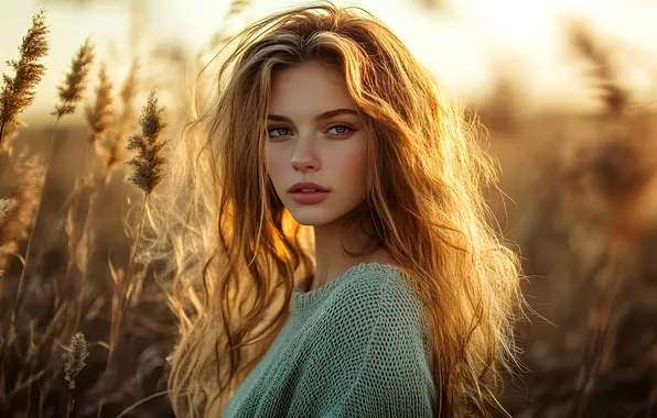 Wallpaper look, girl, nature, face, pose, portrait, AI art, neural network for mobile and ...