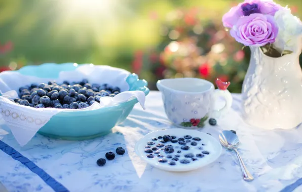 Wallpaper food, blueberries, yagody, moloko, chernika, posuda for ...