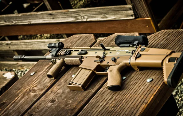 Wallpaper weapons, tree, machine, optics, lies, foregrip, FN SCAR 17S ...