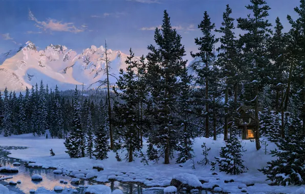 Wallpaper winter, forest, hut, house, Jay Kemp for mobile and desktop ...