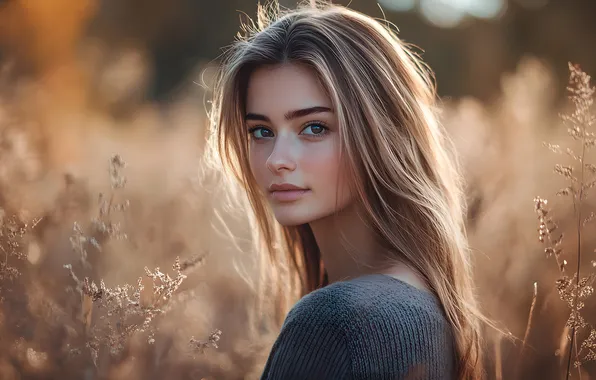 Wallpaper look, girl, nature, face, pose, portrait, AI art, neural network for mobile and ...