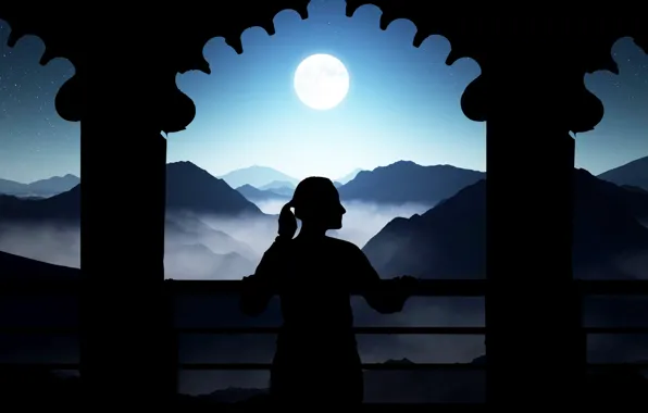 Download wallpaper moon, sunset, balcony, relaxed, afternoon, section ...