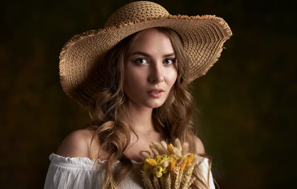 Wallpaper girl, hat, a bunch, artistic portrait, Max Fawn, Kate Halpert ...