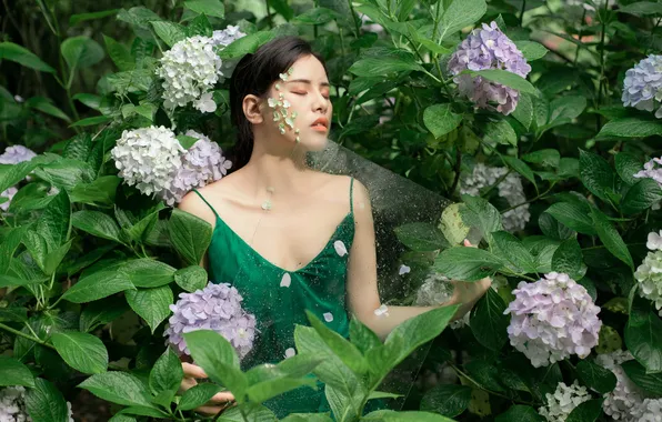 Wallpaper glass, woman, flowers, beautiful, model, pretty, asian, cute ...