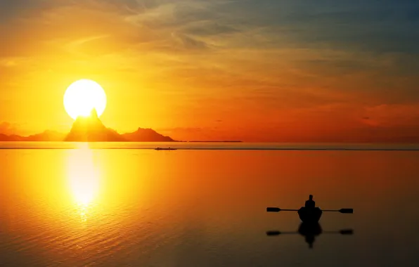Wallpaper beach, sunset, boat, bay, Sea Side for mobile and desktop ...