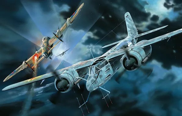 Download wallpaper art, airplane, aviation, ww2, ta-154, section ...