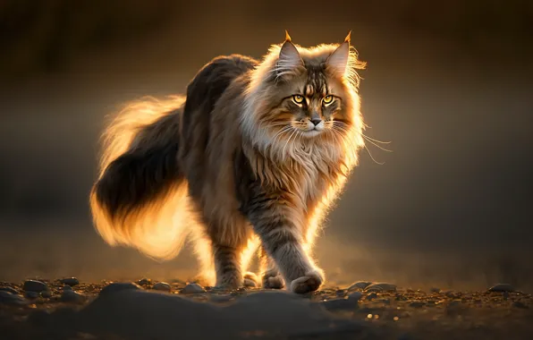Download wallpaper cat, cat, look, nature, pose, walk, face, Maine Coon ...