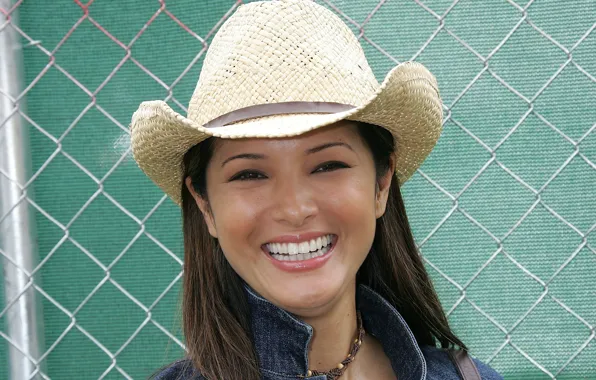 Wallpaper look, pose, smile, background, model, hat, actress, Kelly Hu ...