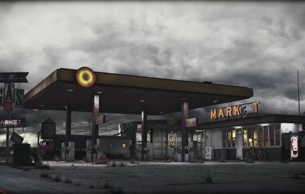 Wallpaper road, bike, shop, Gas Station for mobile and desktop, section ...