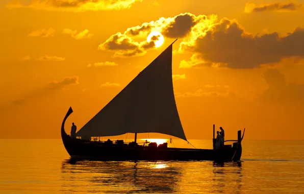 Wallpaper the ocean, boat, the evening, sail, spectacular sunset cruise ...