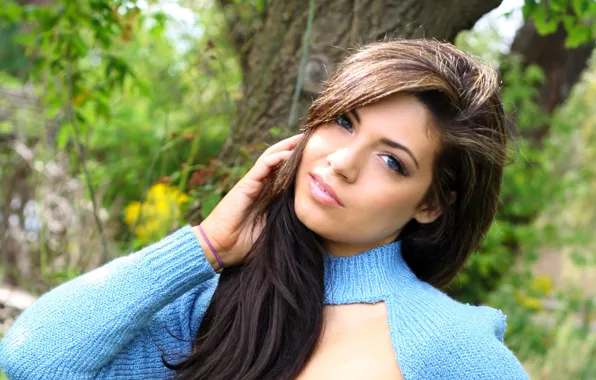 Wallpaper Girl Long Hair Trees Smile Blue Eyes Beautiful Pretty 9753