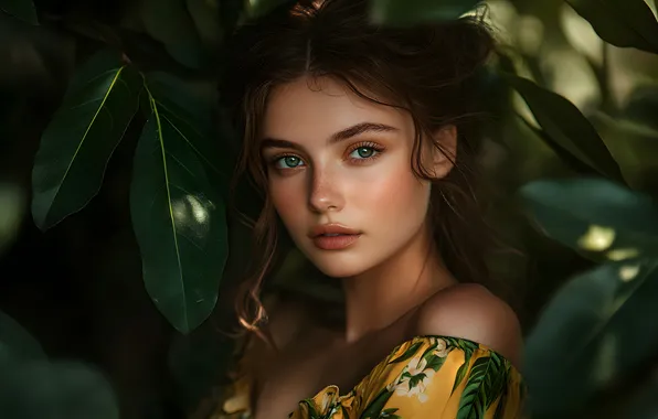 Wallpaper look, girl, nature, face, pose, portrait, AI art, neural ...
