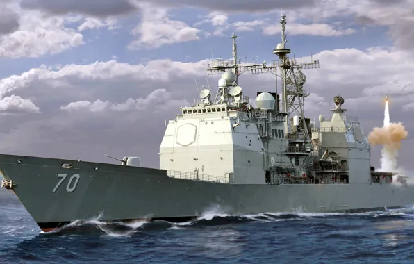 Wallpaper figure, art, US NAVY, CG-70, Missile cruiser of type ...
