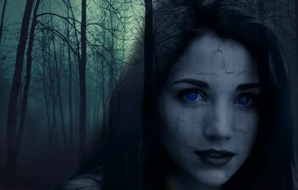 Wallpaper forest, girl, the darkness, cast, Ghost, horror, blue eyes ...