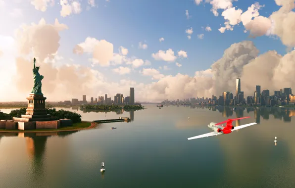 Wallpaper New York, Flight, USA, The view from the top, New York City ...