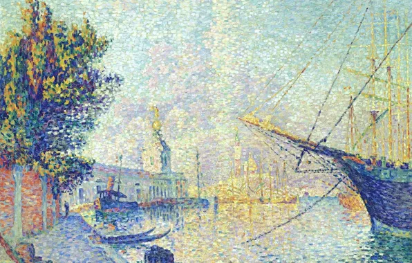 Wallpaper the city, ship, picture, pier, Paul Signac, Custom. Venice ...