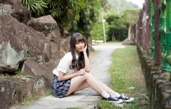 Wallpaper Look The Sun Pose Street Model The Fence Skirt