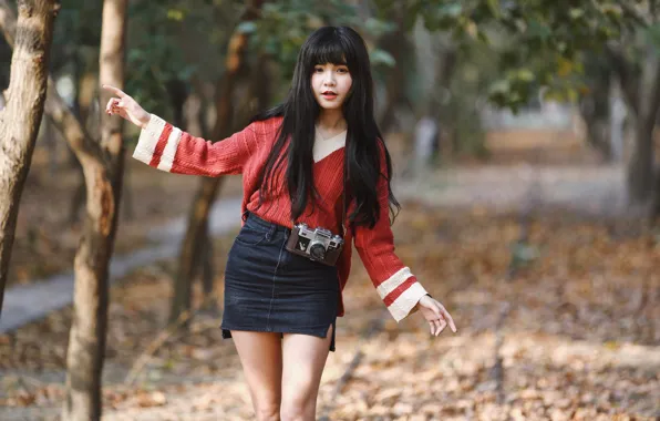 Wallpaper face, hair, skirt, the camera, legs, Asian for mobile and ...