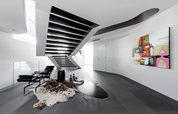 Wallpaper interior, ladder, living room, hall, Trigg Residence for ...