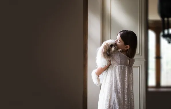 Wallpaper home, dog, girl for mobile and desktop, section настроения, resolution 2048x1365 ...