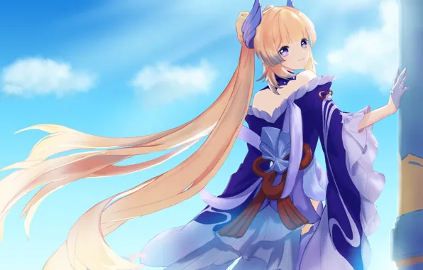 Download wallpaper the sky, girl, goddess, Genshin Impact, Sangonomiya ...
