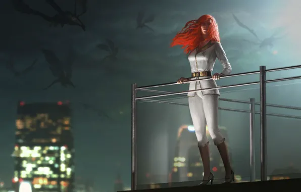 Wallpaper roof, the sky, girl, night, city, the city, figure ...