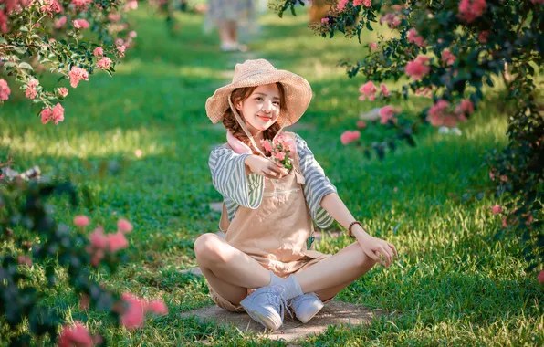 Wallpaper summer, look, girl, flowers, nature, pose, makeup, Asian for ...