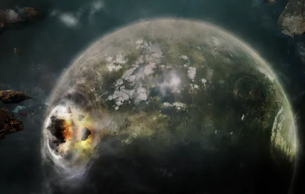 Wallpaper the explosion, Apocalypse, planet, asteroids, Space, Earth ...