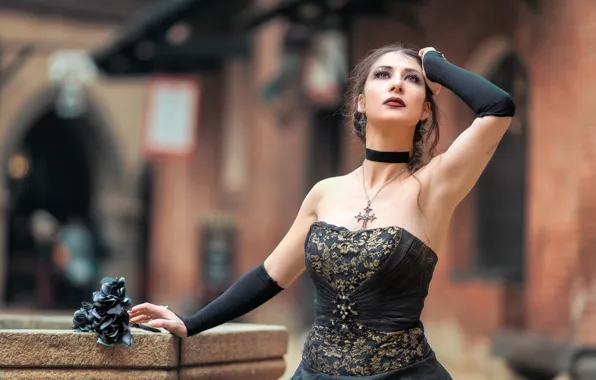 Download wallpaper pose, cross, hands, dress, Mary, section girls in ...