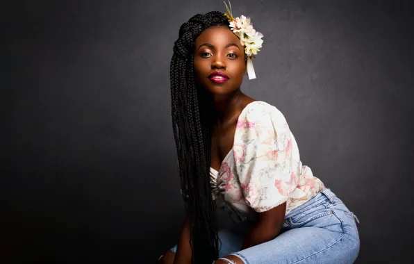 Download wallpaper easy, pose, model, flowers in her hair, beautiful ...