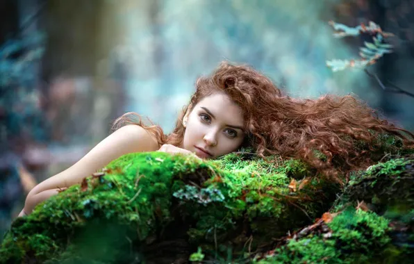 Wallpaper nature, beauty, look, cute girl, Julia Peterson, forest nymph ...