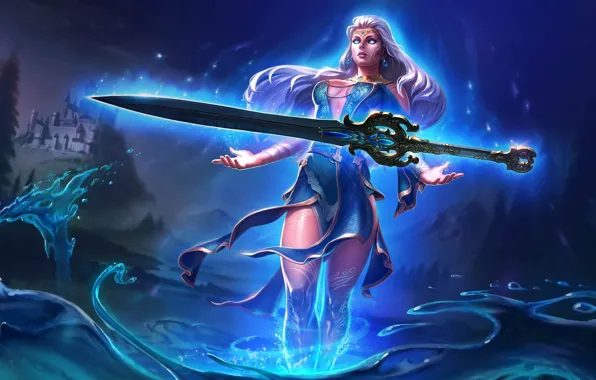 Wallpaper water, girl, sword, Smite for mobile and desktop, section ...
