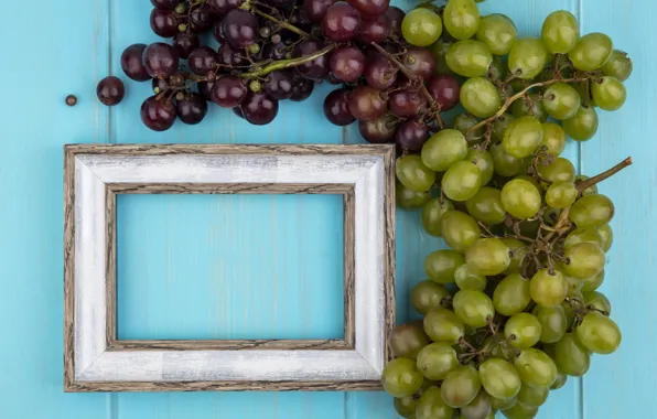 Download wallpaper frame, grapes, blue background, section food in ...