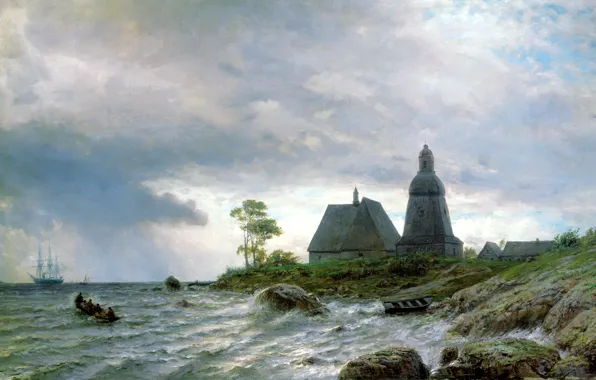 Wallpaper water, nature, house, stones, people, shore, sailboat ...