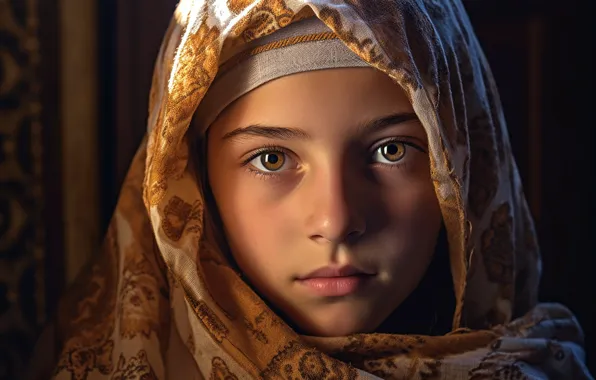 Download wallpaper portrait, blanket, girl, Cape, AI art, neural ...