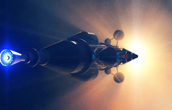 Wallpaper space, stars, spacecraft, by the light of the different sun ...