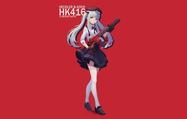 Wallpaper girl, style, weapons, red background, Girls Frontline, Girls ...