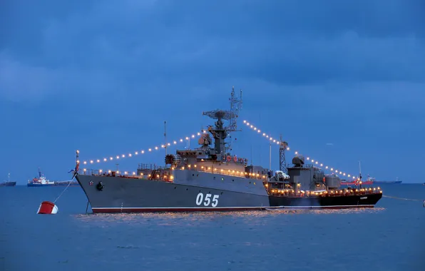 Download wallpaper parade, illumination, small anti-submarine ship ...