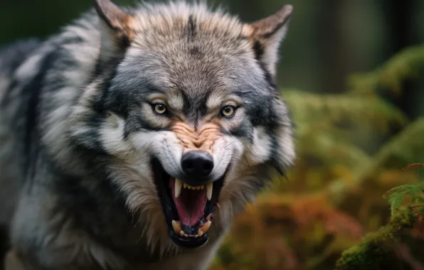 Wallpaper Look, Mouth, Wolf, Fangs, Face, Predator, Front, Digital art ...