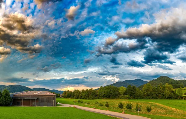 Wallpaper road, summer, the sky, clouds, mountains, nature, Germany ...