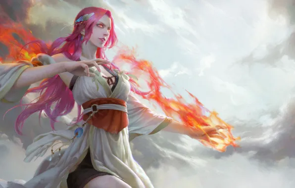 Wallpaper girl, magic, fantasy, art, flame, Hongyi Li images for ...