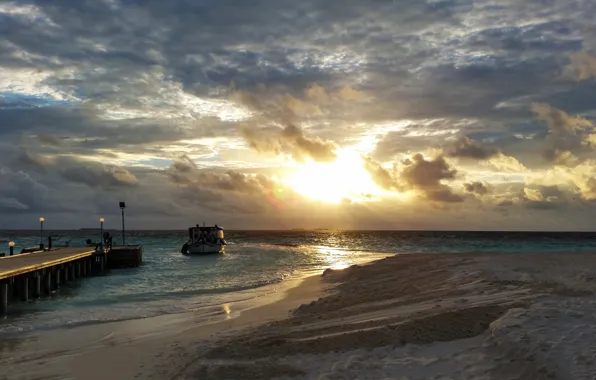 Wallpaper sunset, tropics, the ocean, island, Maldives for mobile and ...