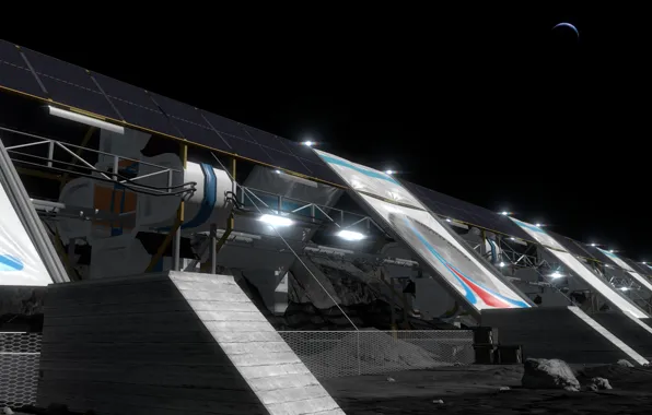 Wallpaper space, planet, construction, battery, Lunar Mass Driver for ...