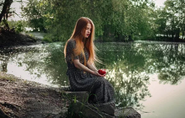 Wallpaper summer, girl, nature, pose, river, mood, model, Apple for ...